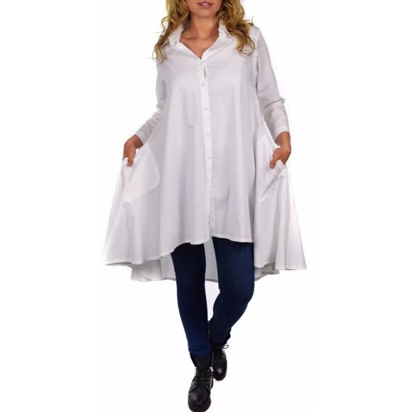 Step In Style | Tops | Step In Style White Button Up Tunic Shirt Size ...